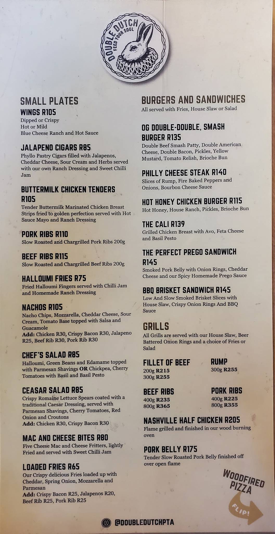 Menu at Double Dutch Hazelwood restaurant, Pretoria