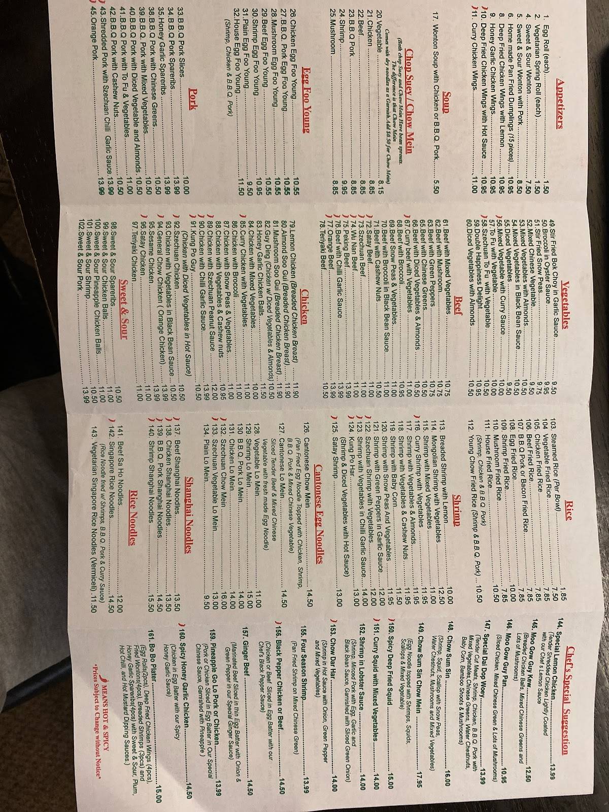 Menu at Double Happiness Chinese Restaurant, Midland