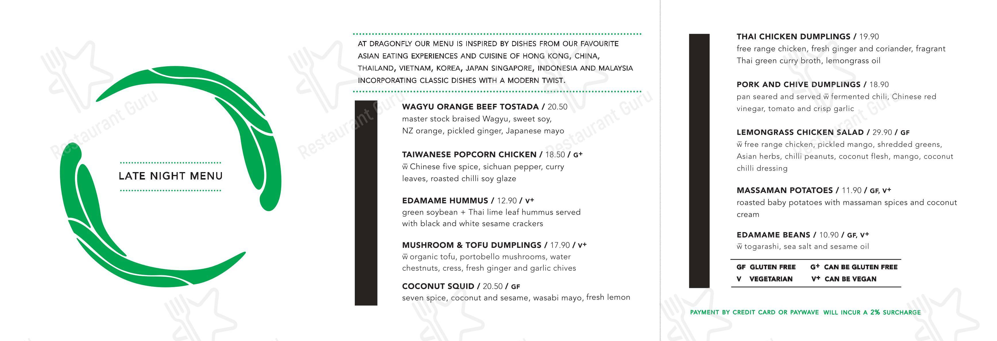 Menu at Dragonfly pub & bar, Wellington