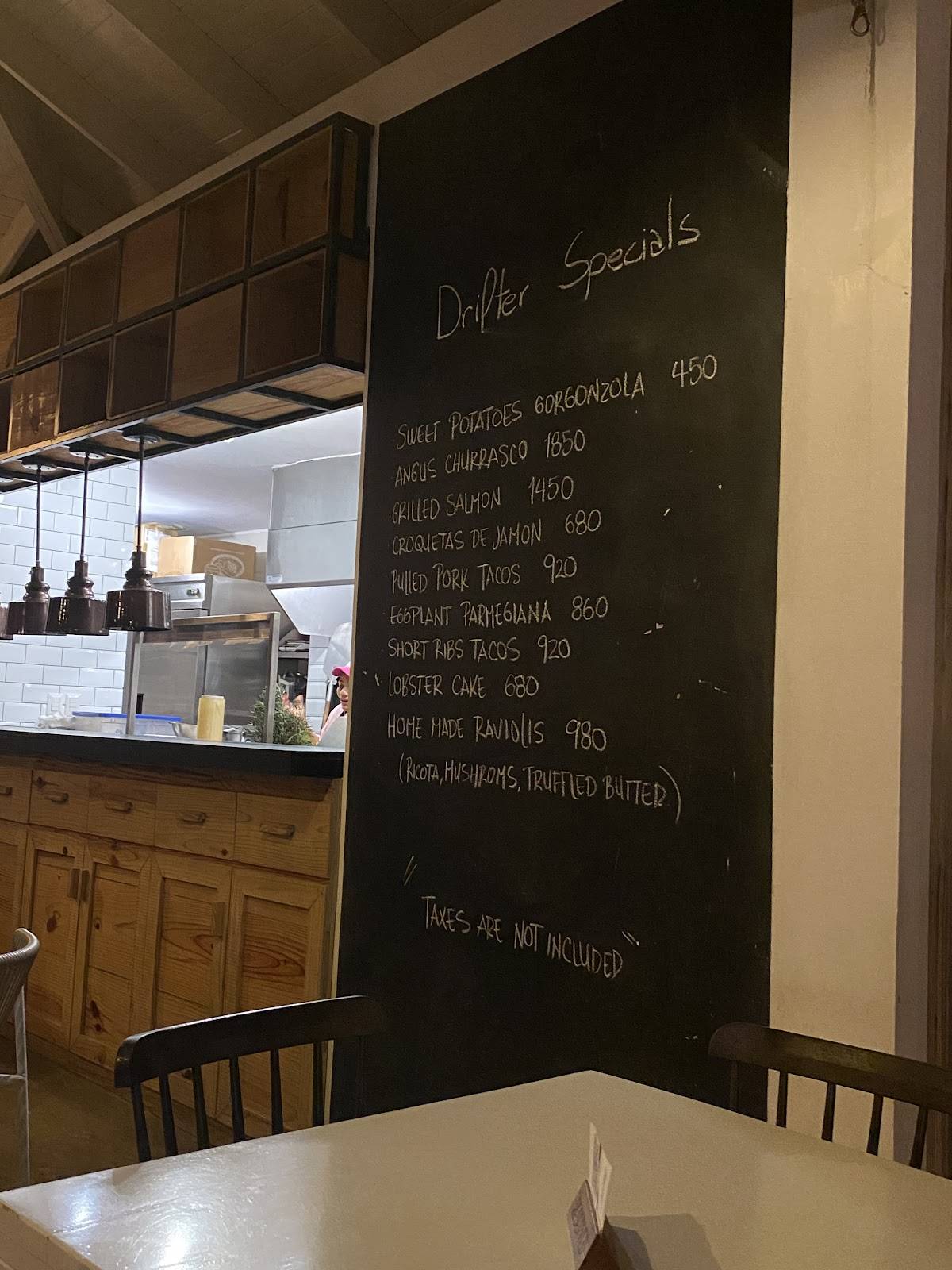 Menu at Drifter restaurant, Cabarete