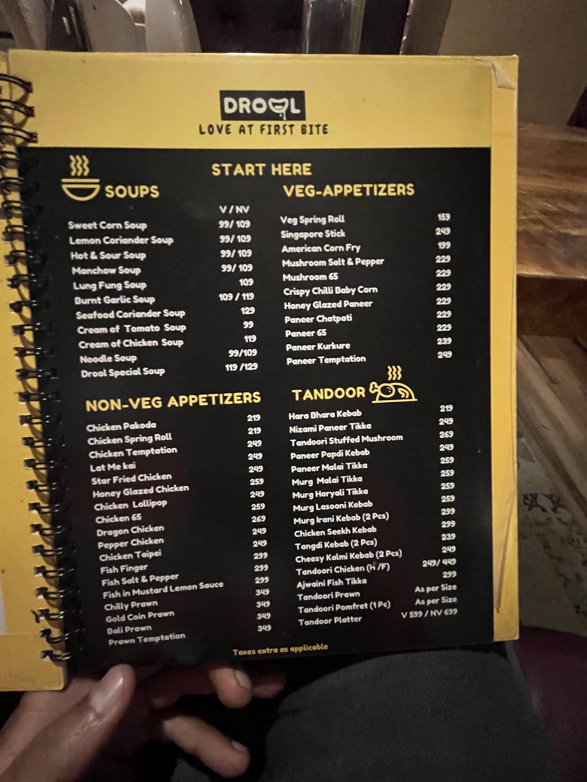 Menu at Drool, Cuttack
