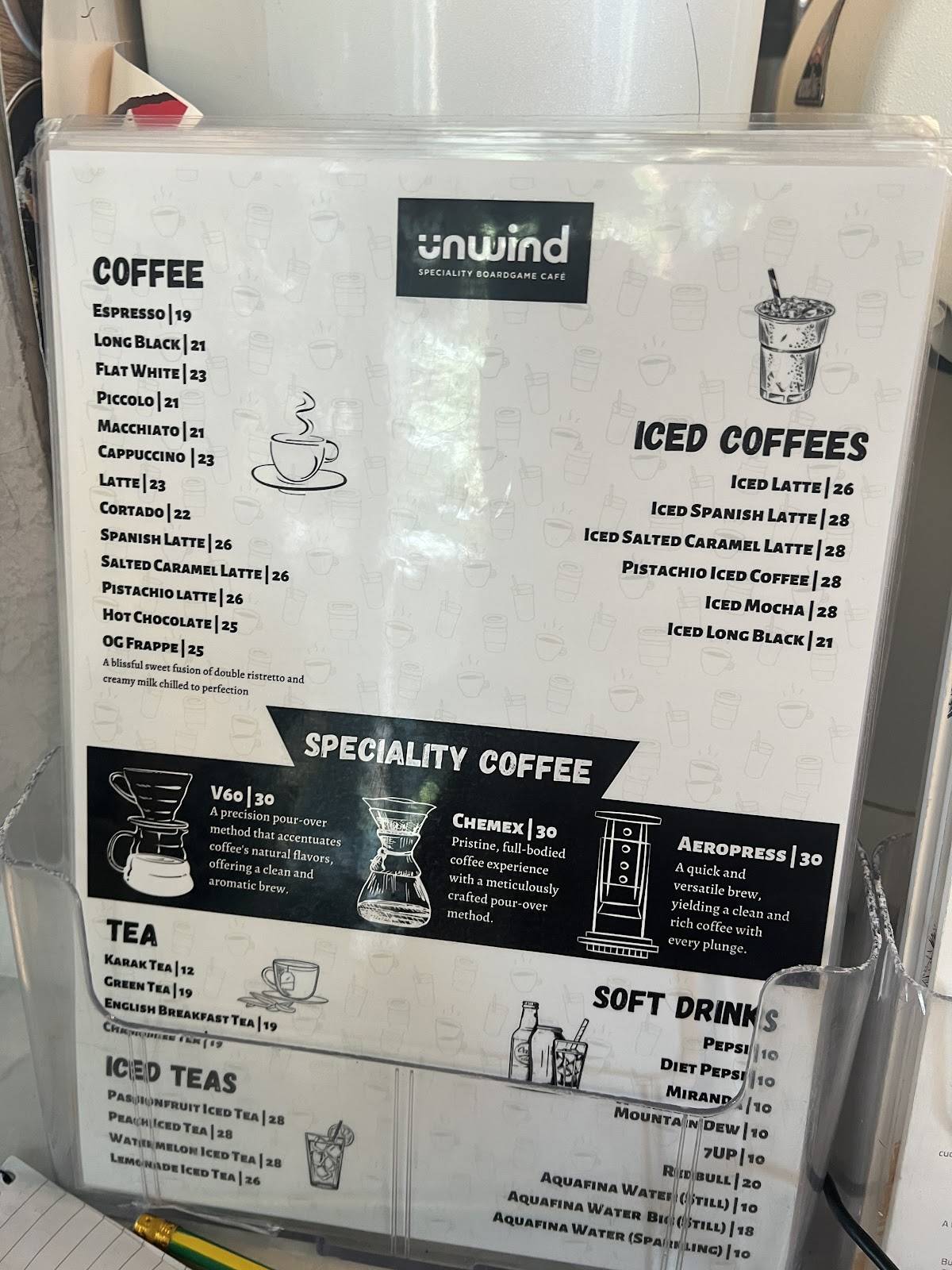 Menu at Unwind Speciality Boardgame Cafe - Zabeel, Dubai