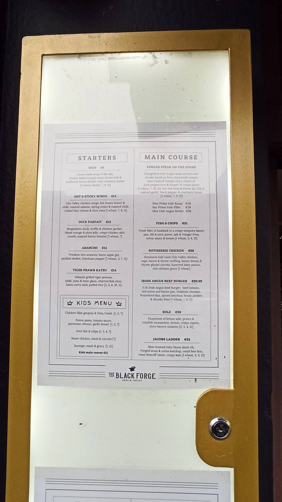 Menu at The Black Forge Inn pub & bar, Dublin
