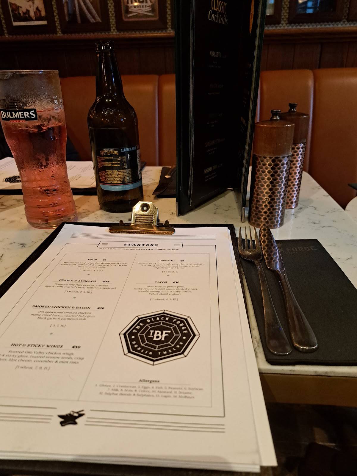 Menu at The Black Forge Inn pub & bar, Dublin
