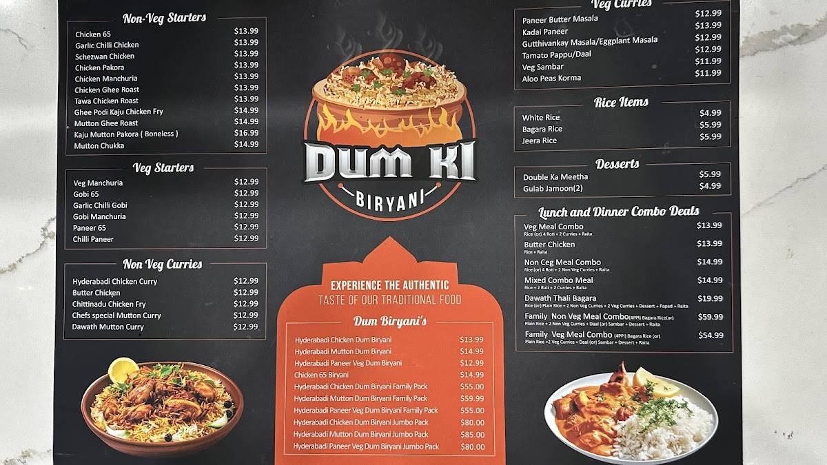 Menu at Dum Ki Biryani restaurant, Hoppers Crossing