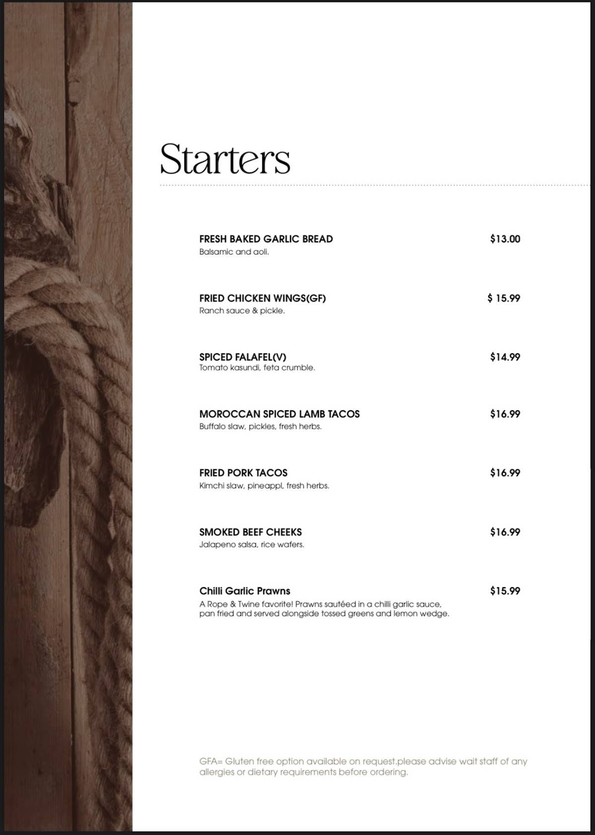 Menu at The Rope and Twine pub & bar, Dunedin