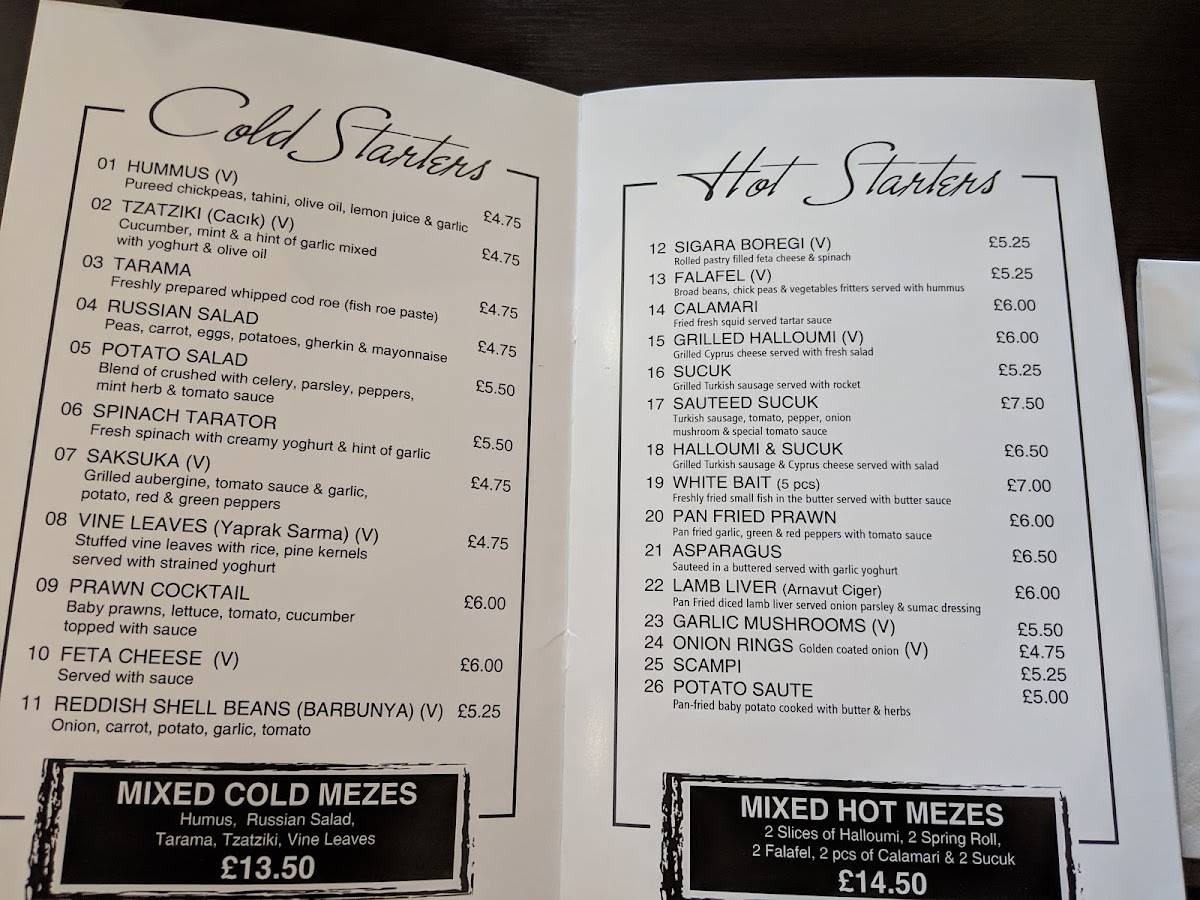 Menu at Efes BBQ, Dunstable