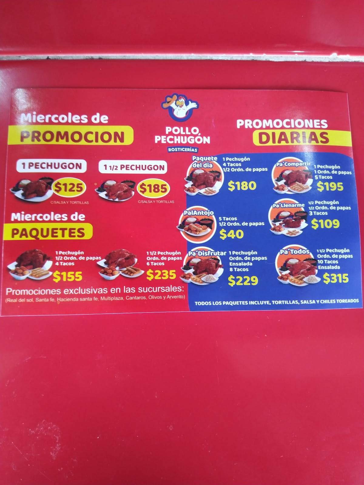 Carta del restaurante Pollo Pechugón Santa Fe, La Unión del Cuatro
