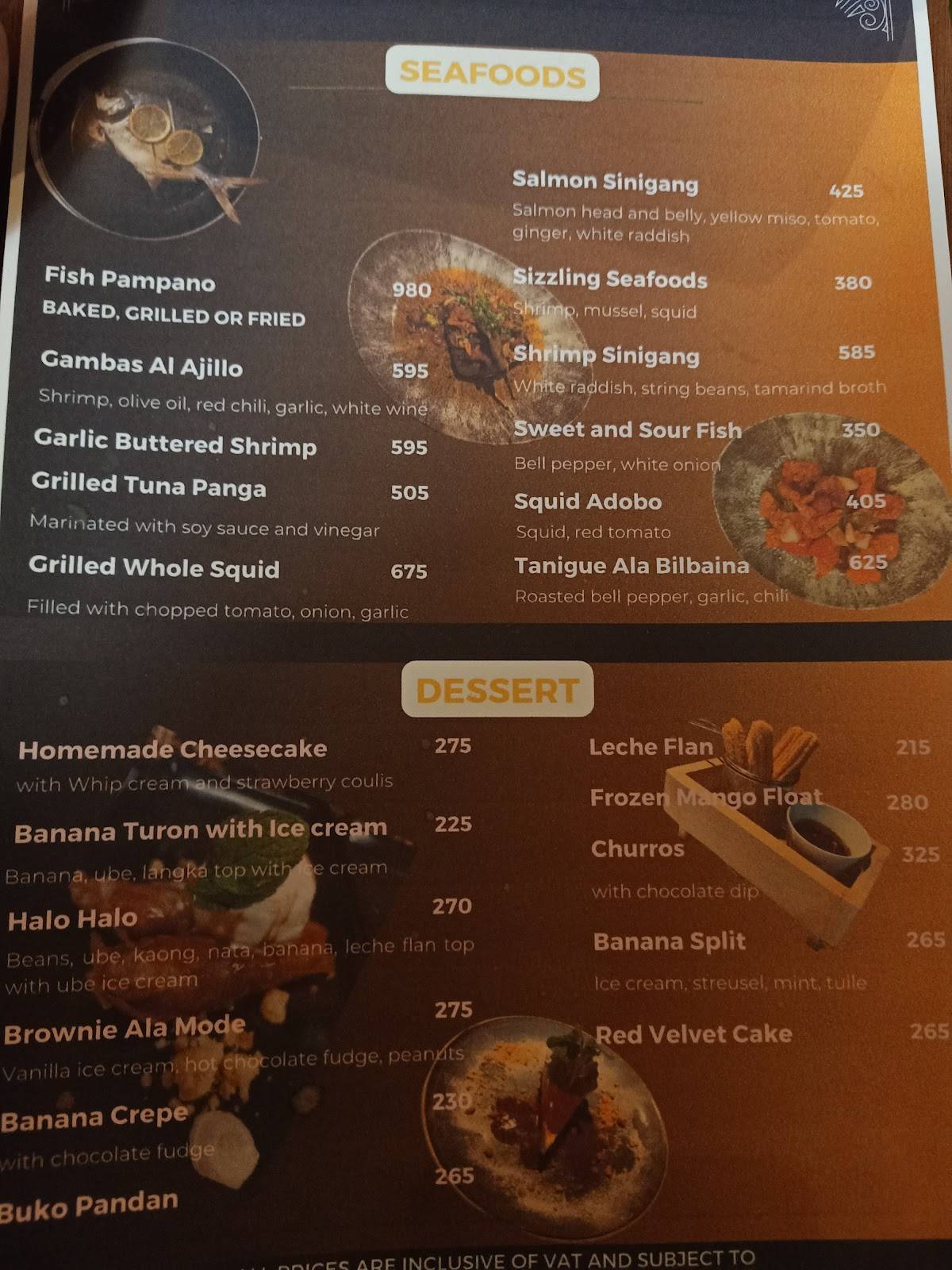 Menu at EMILIA, House of Filipino Food restaurant, Manila
