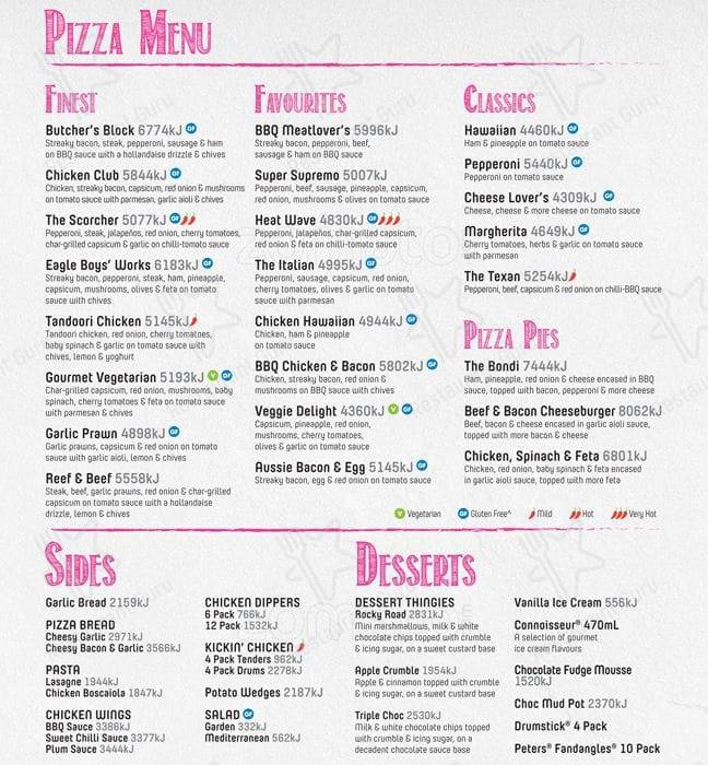 Menu at Eagle Boys Pizza pizzeria, Fernvale, Brisbane Valley Hwy