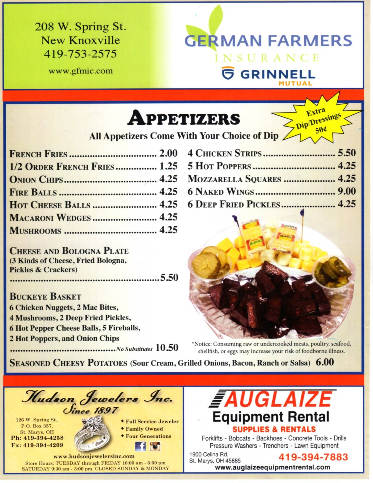 Menu at Eagles Aerie No. 767 restaurant, Saint Marys