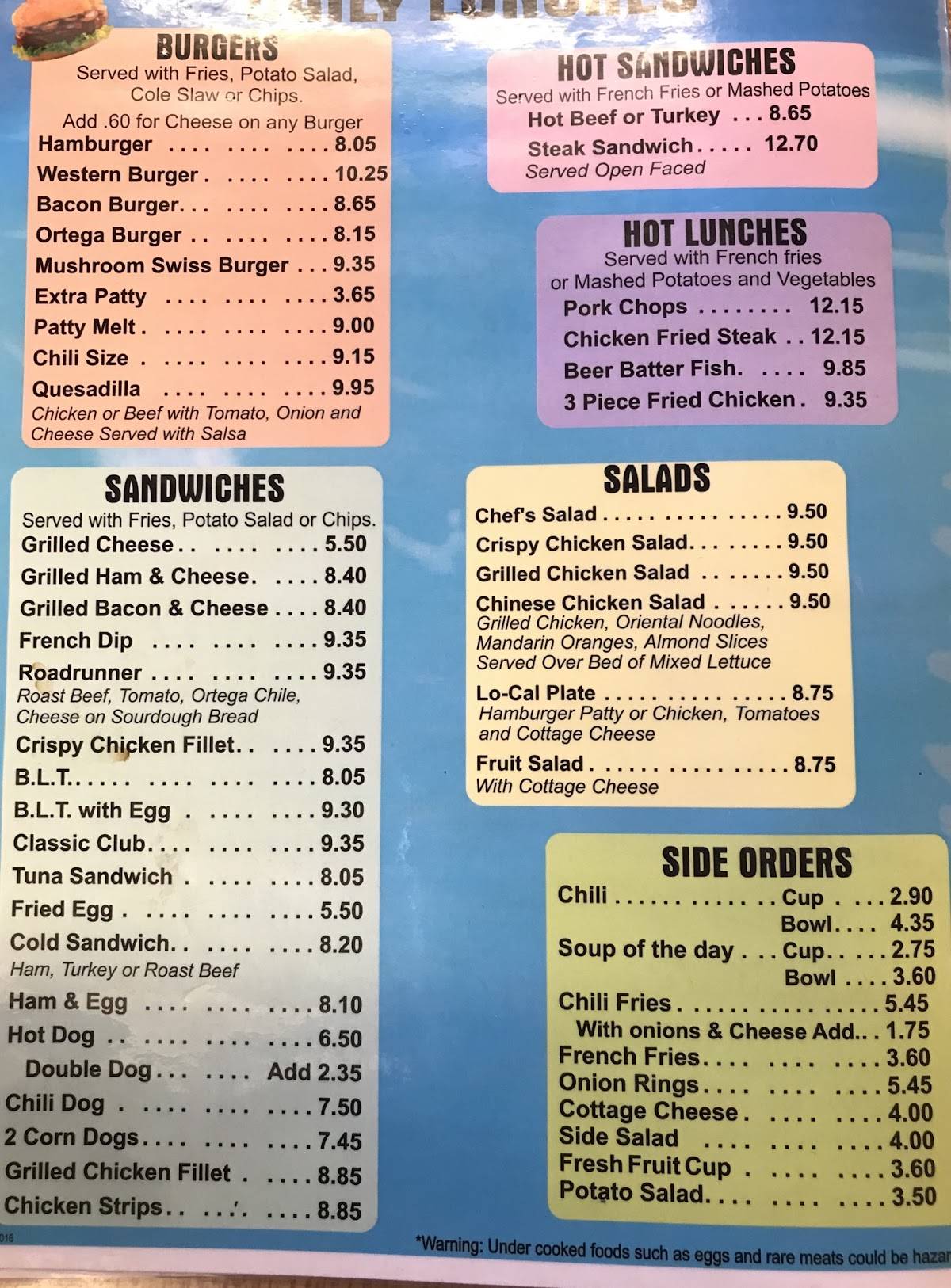 Menu at Early Bird Coffee Shop cafe, Parker