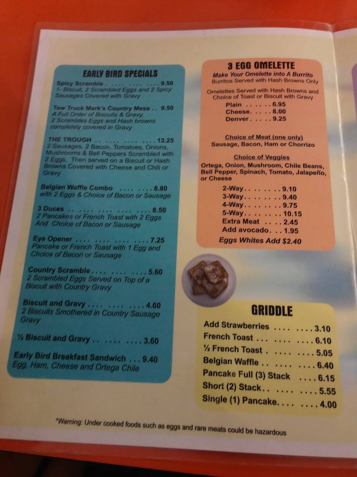 Menu at Early Bird Coffee Shop cafe, Parker