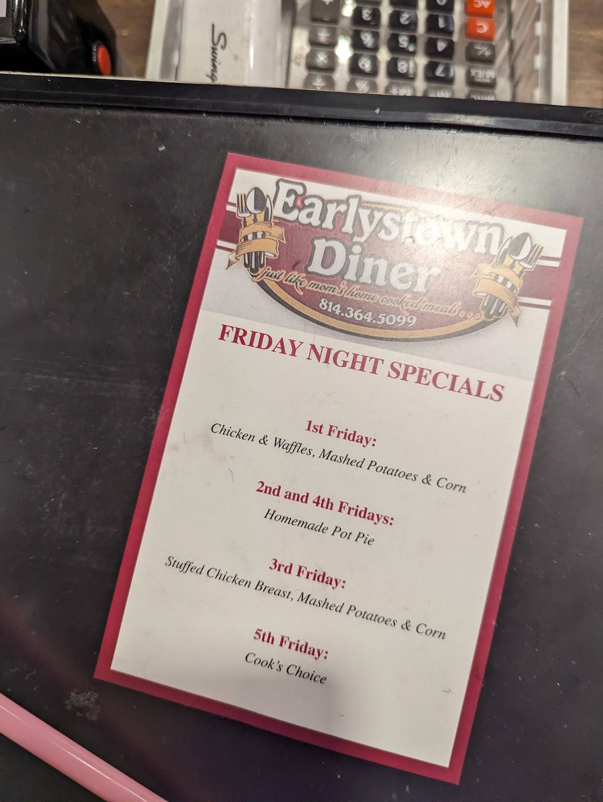 Menu at Earlystown Diner restaurant, Centre Hall