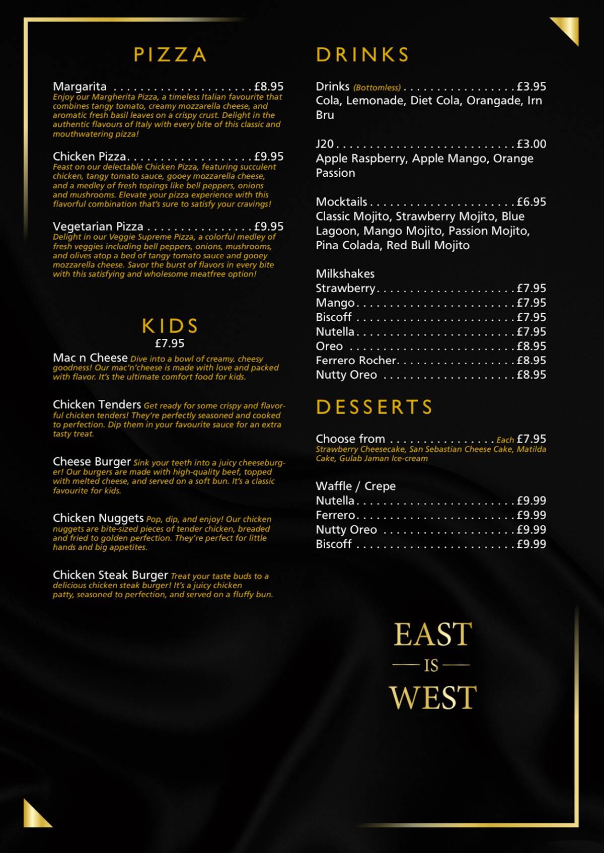 Menu at East is West restaurant, Luton