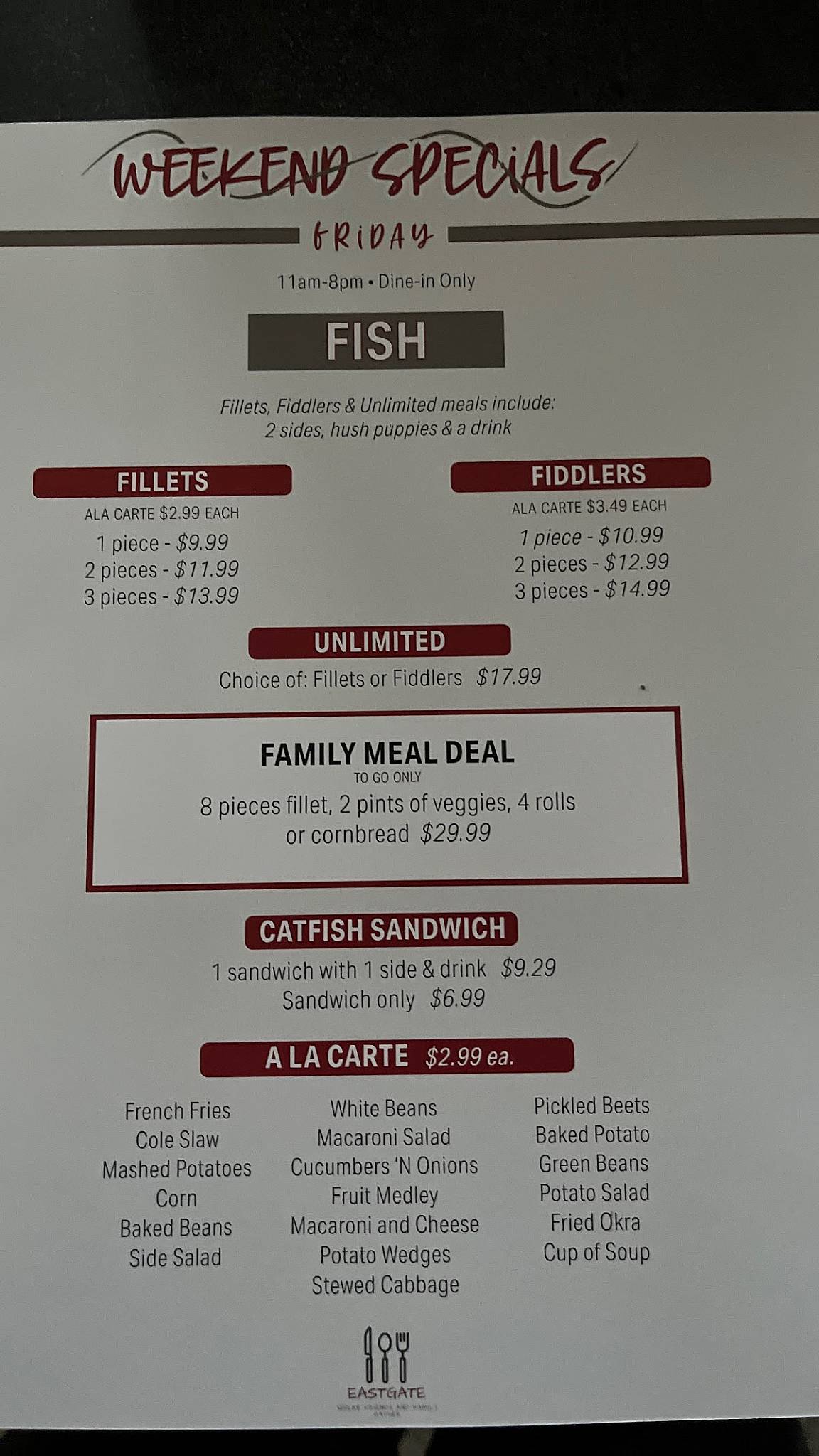 Menu at Eastgate Family Restaurant, Henderson