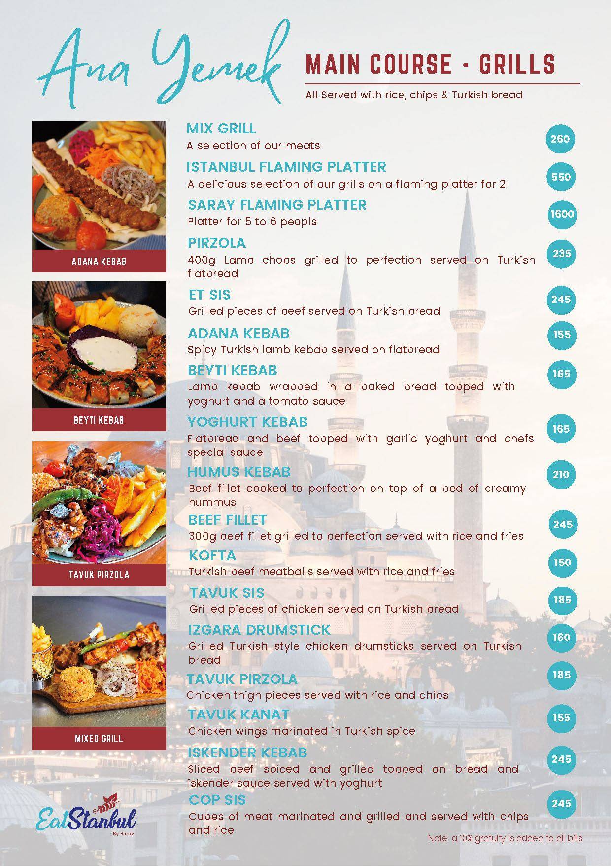 Menu at EatStanbul restaurant, Cape Town