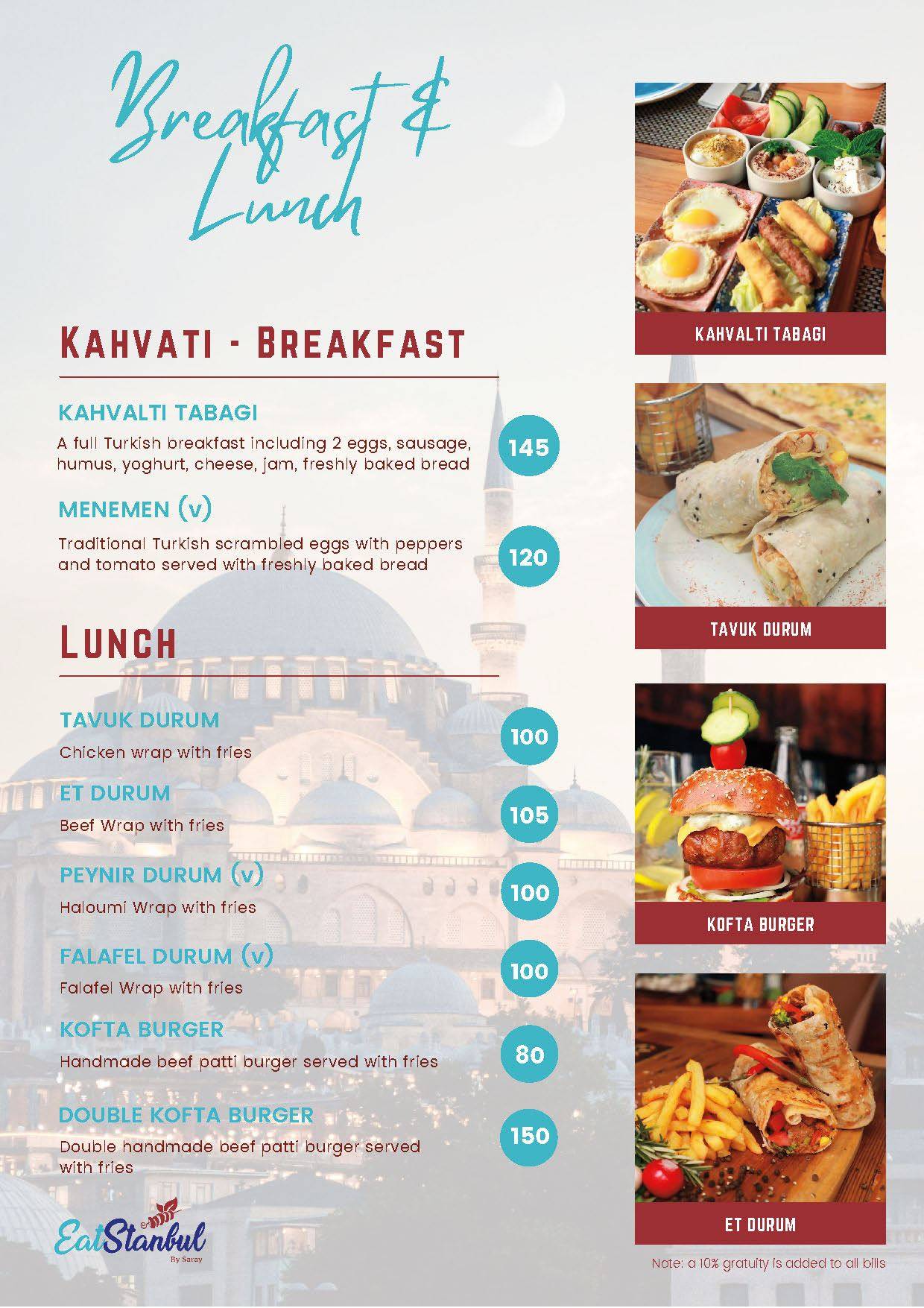 Menu at EatStanbul restaurant, Cape Town