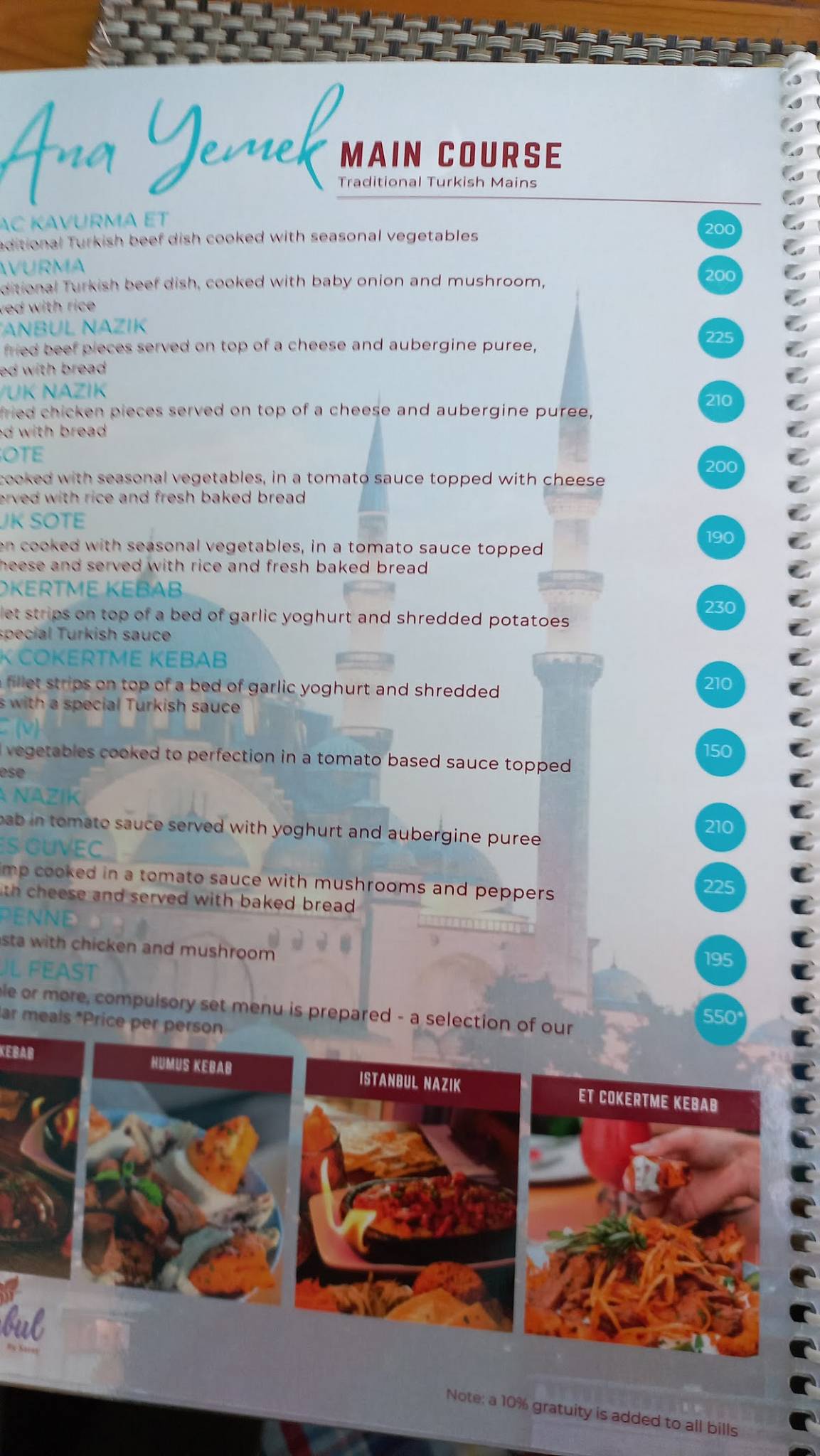 Menu at EatStanbul restaurant, Cape Town
