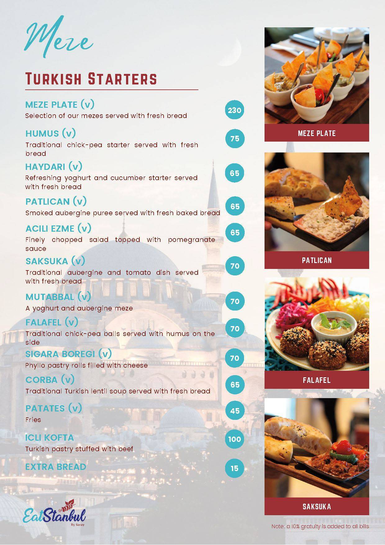 Menu at EatStanbul restaurant, Cape Town