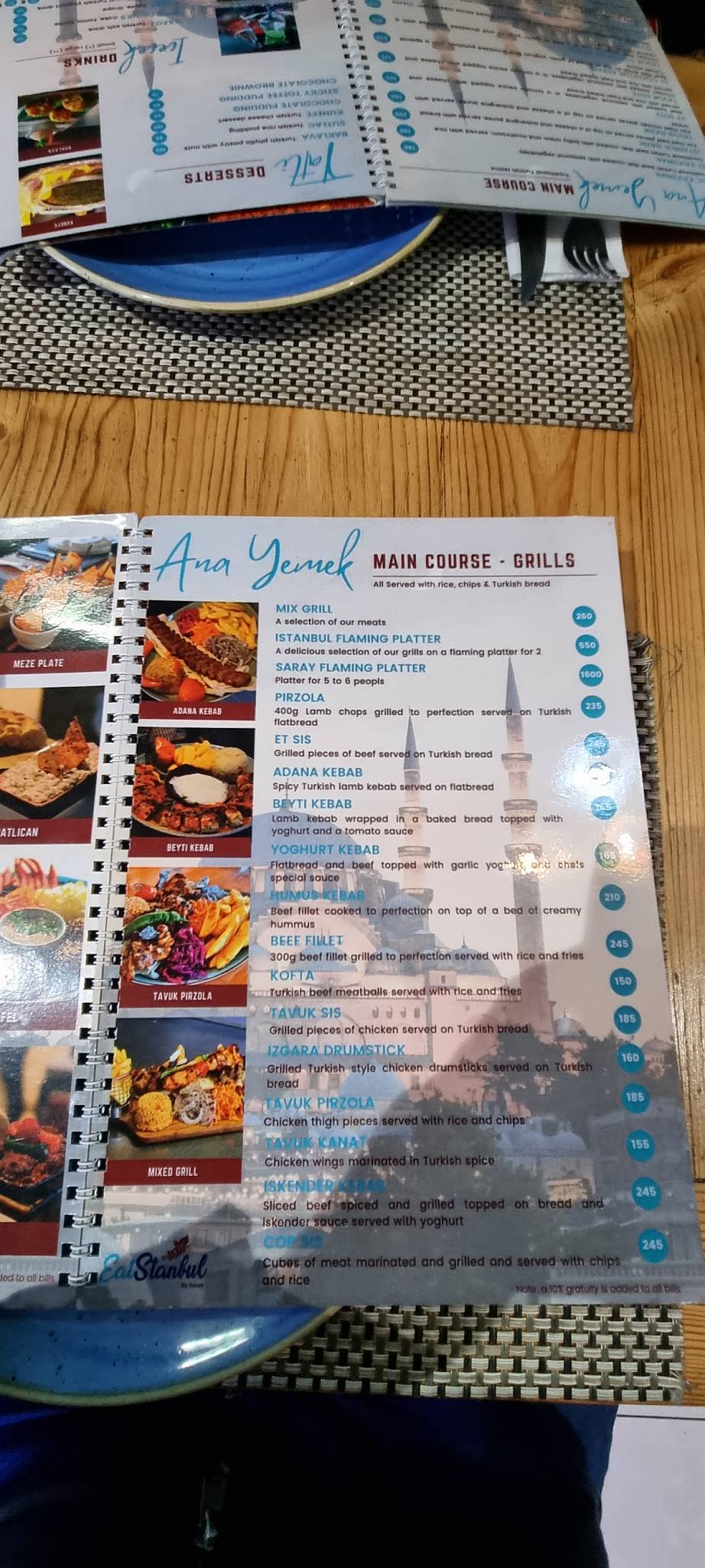 Menu at EatStanbul restaurant, Cape Town