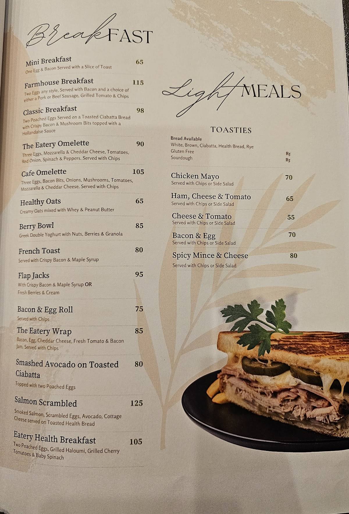 Menu at Eatery 83 restaurant, Krugersdorp