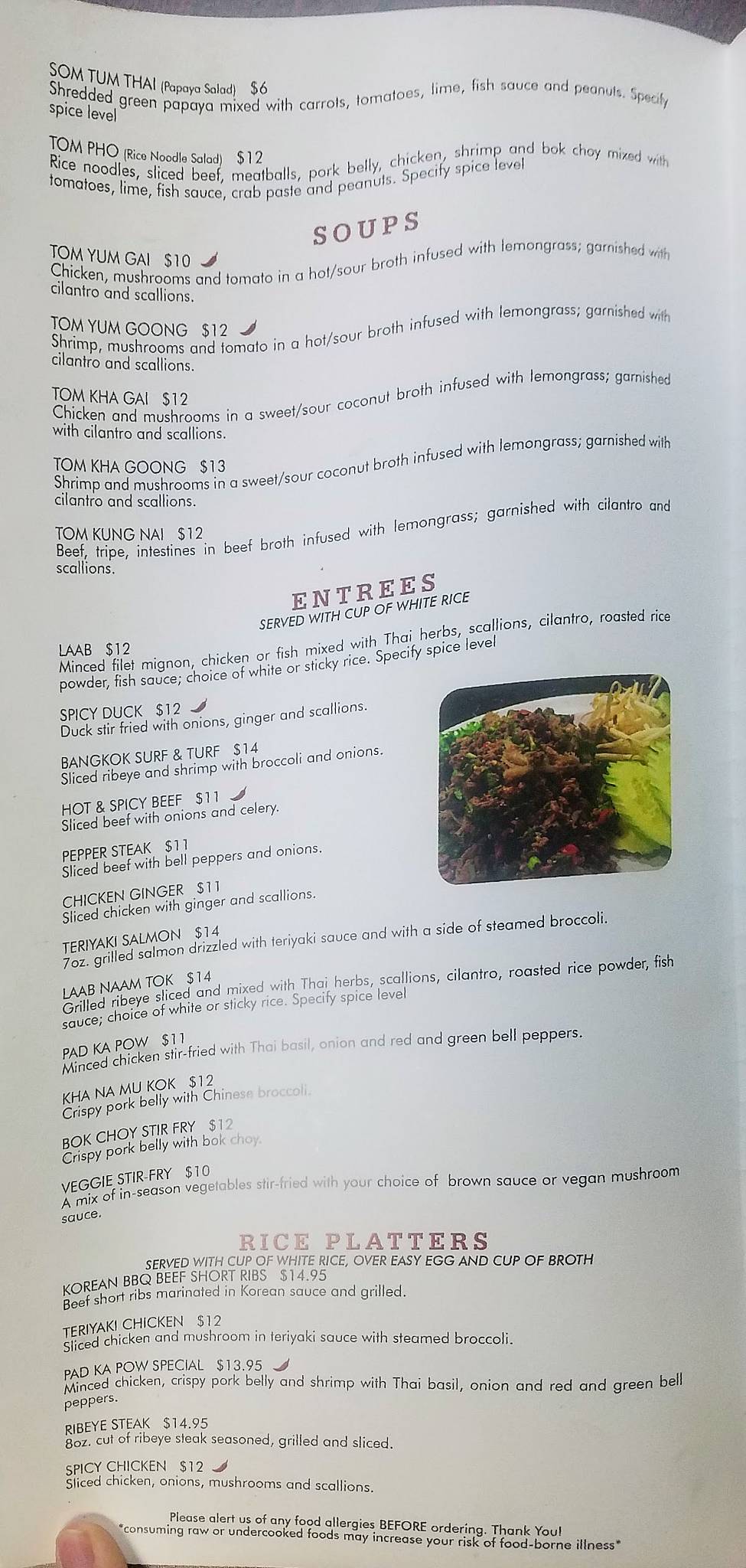 Menu at Mueang Thai Restaurant, Eau Claire