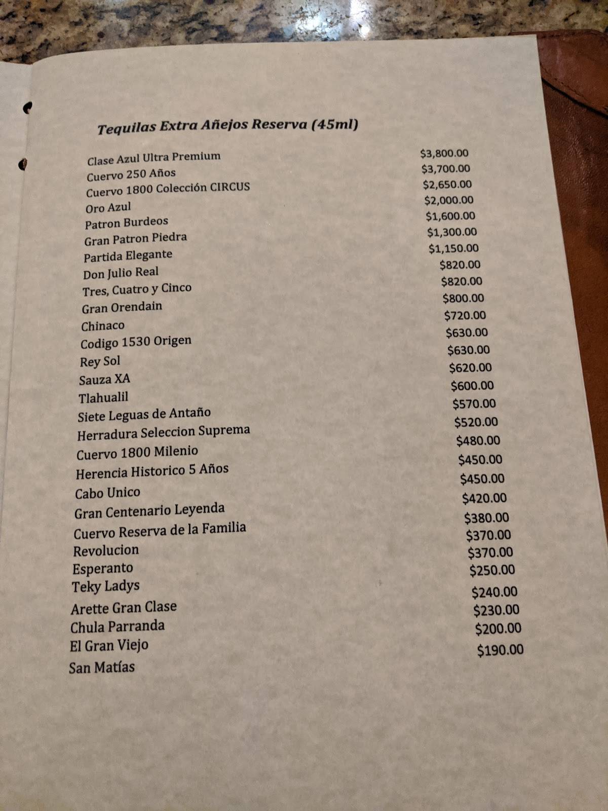 Menu at Edith's restaurant, Cabo San Lucas