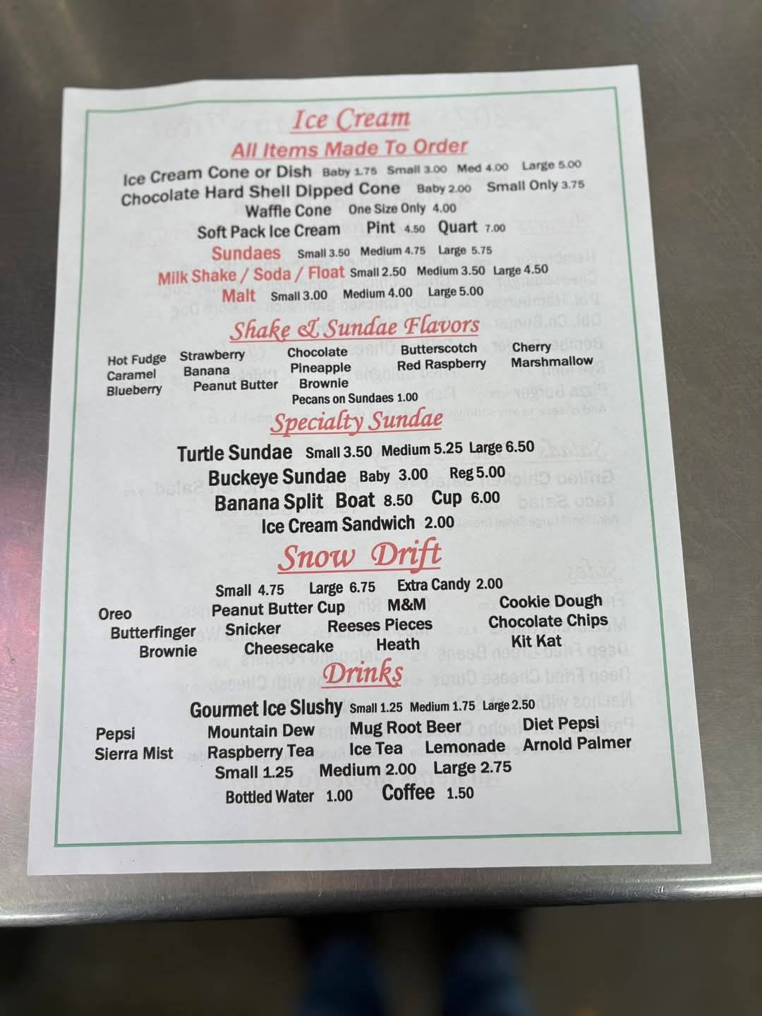 Menu at Edon Dairy Treat fast food, Edon