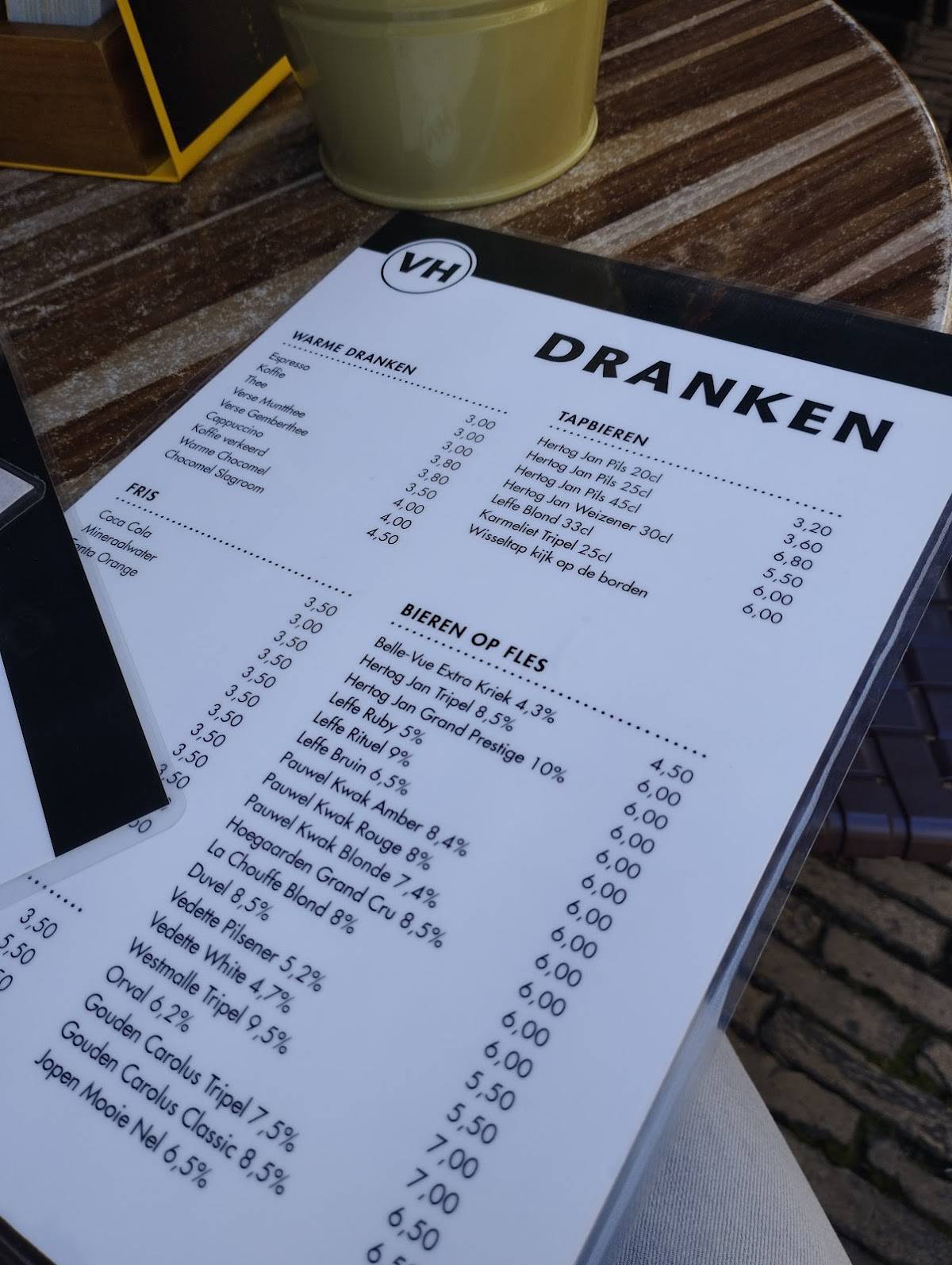 Menu at Eetcafé De Vingerhoed, Utrecht