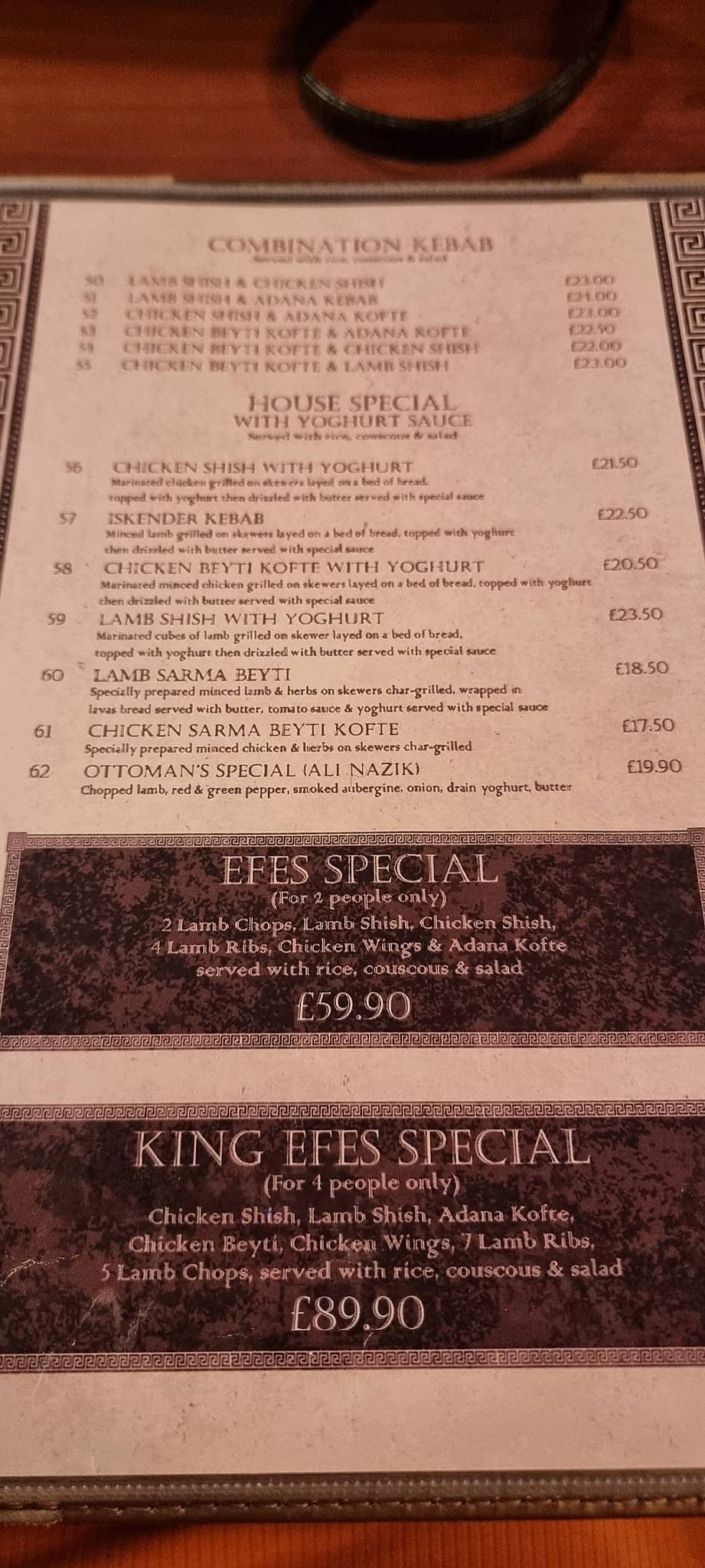 Menu at Efes BBQ, Dunstable