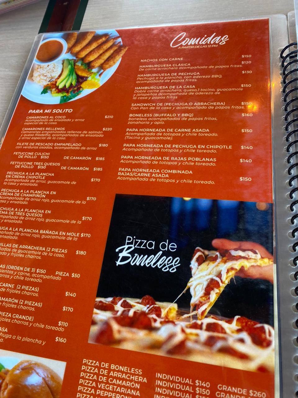 Carta del restaurante El Antojo, Tecate