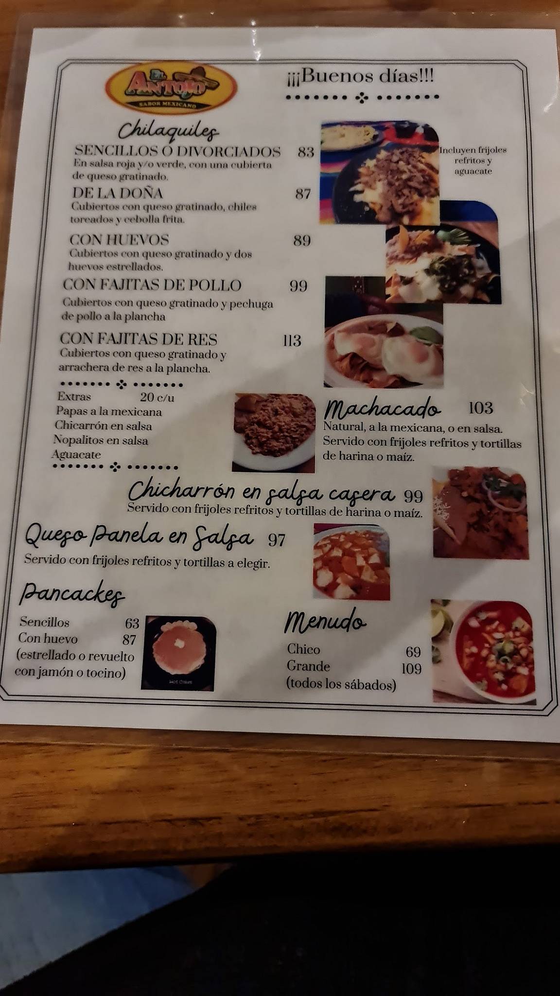 Carta del restaurante El Antojo Sabor Mexicano, Piedras Negras