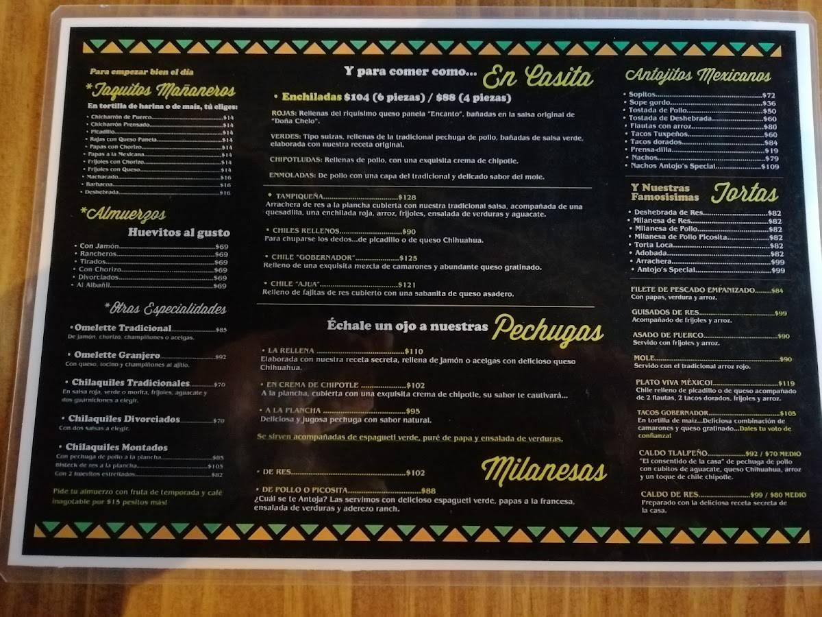 Carta del restaurante El Antojo Sabor Mexicano, Piedras Negras