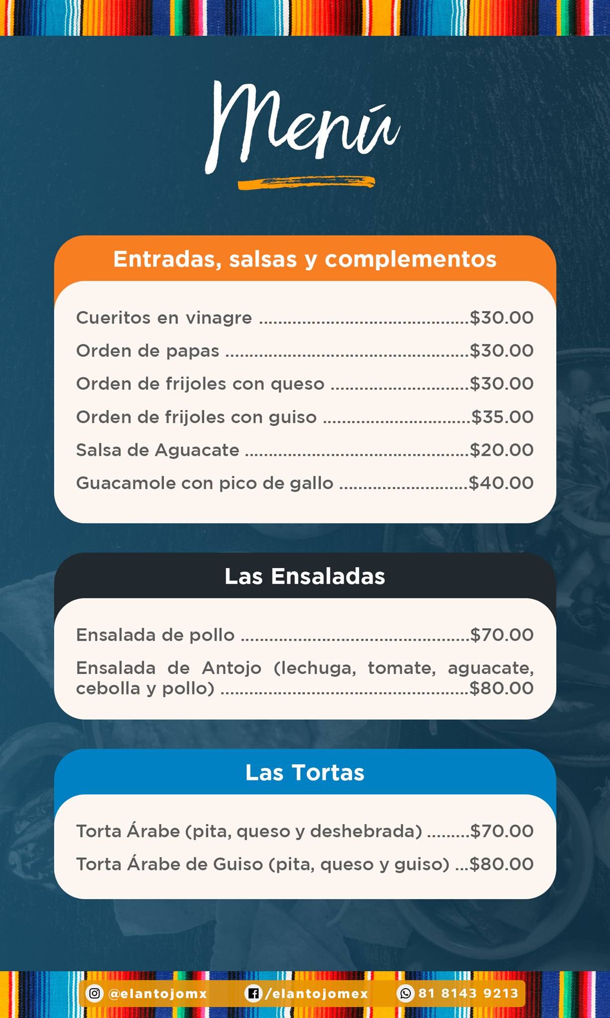 Carta del restaurante El antojo, Cananea