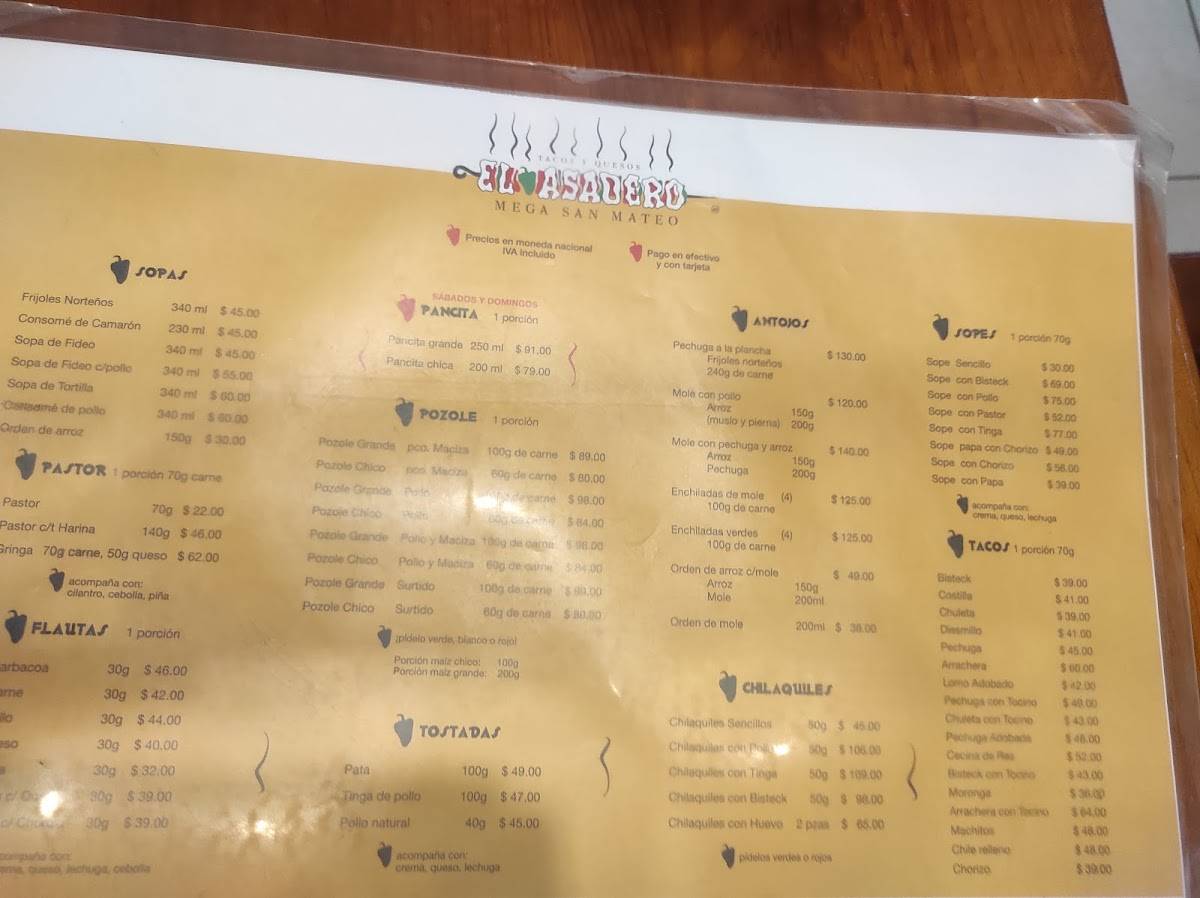 Carta de El Asadero "Mega San Mateo", Naucalpan de Juárez