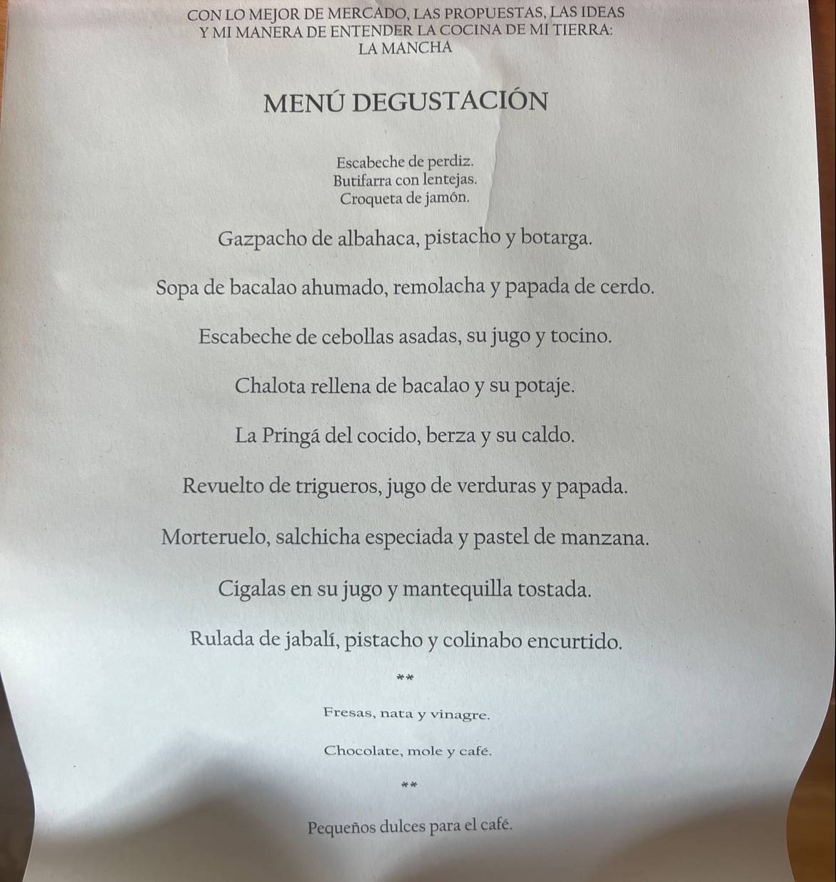 Carta del restaurante El Bohío, Illescas