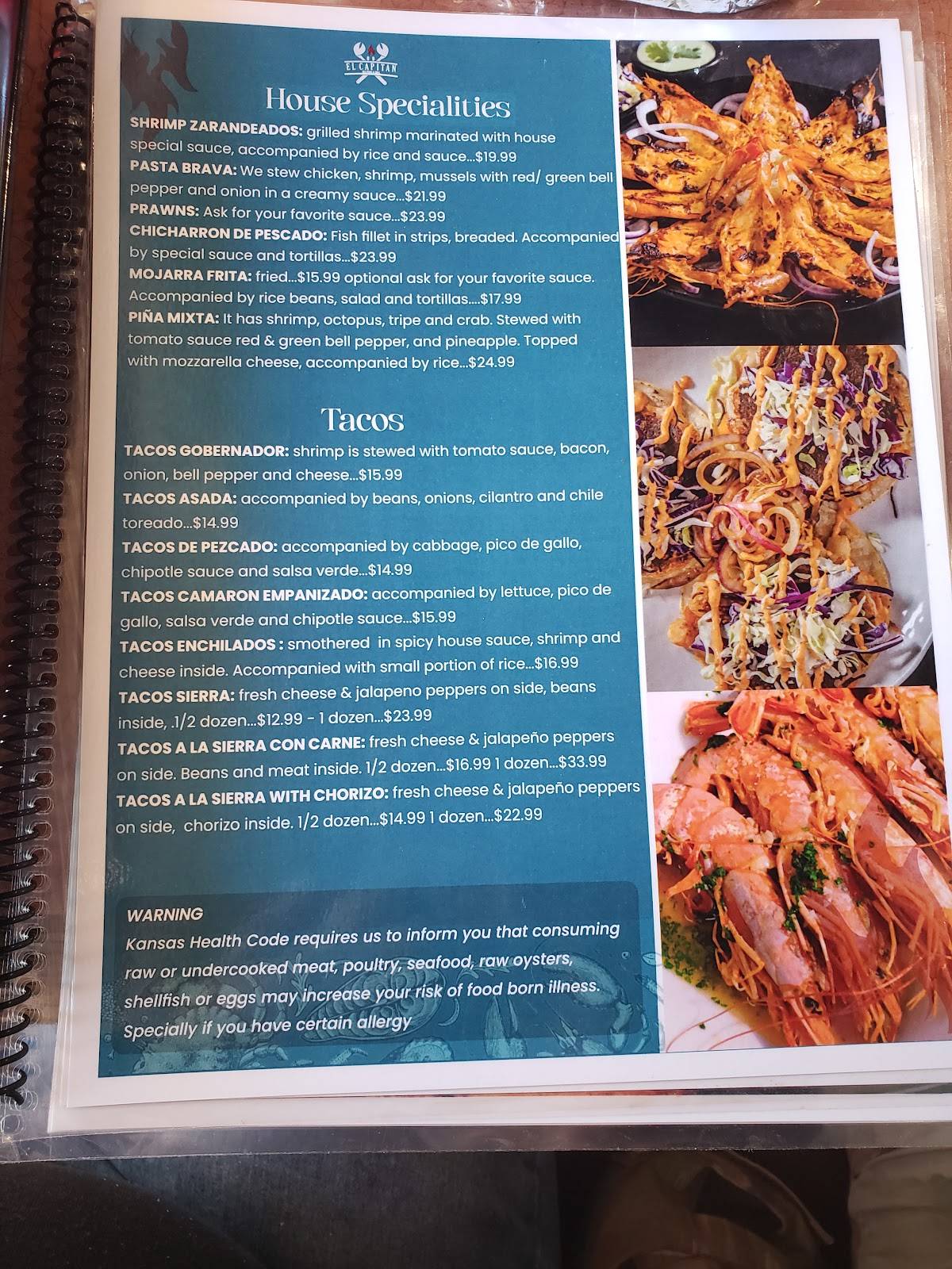 Menu at El Capitan Seafood and Grill restaurant, Wichita