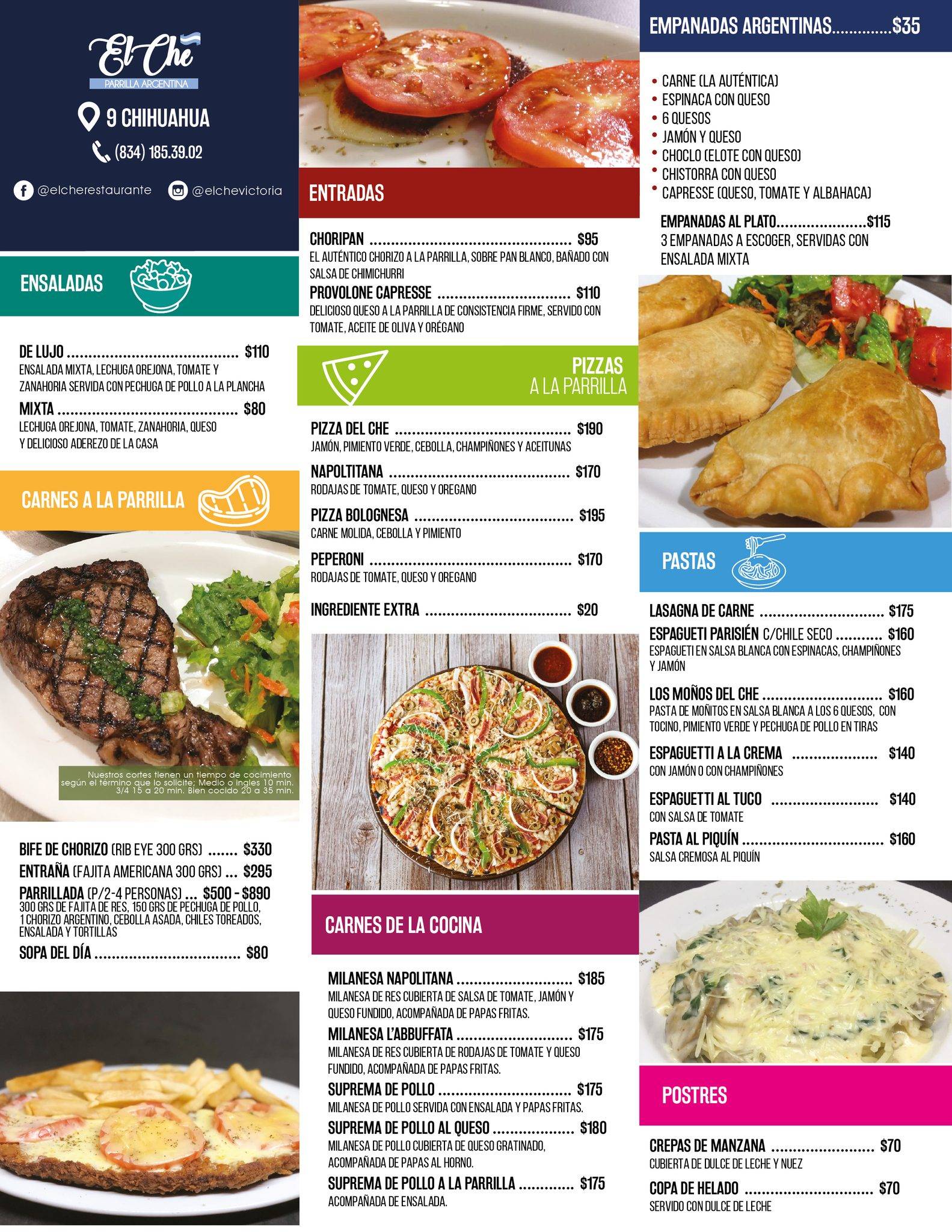 Carta de El Che Parrilla Argentina, Ciudad Victoria, 9 chihuahua ...