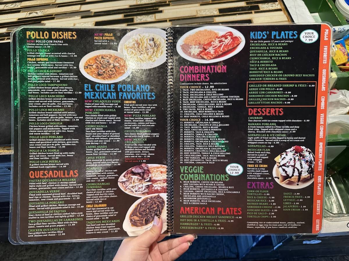 Menu at El Chile Poblano restaurant, Alexandria, S Park Ave