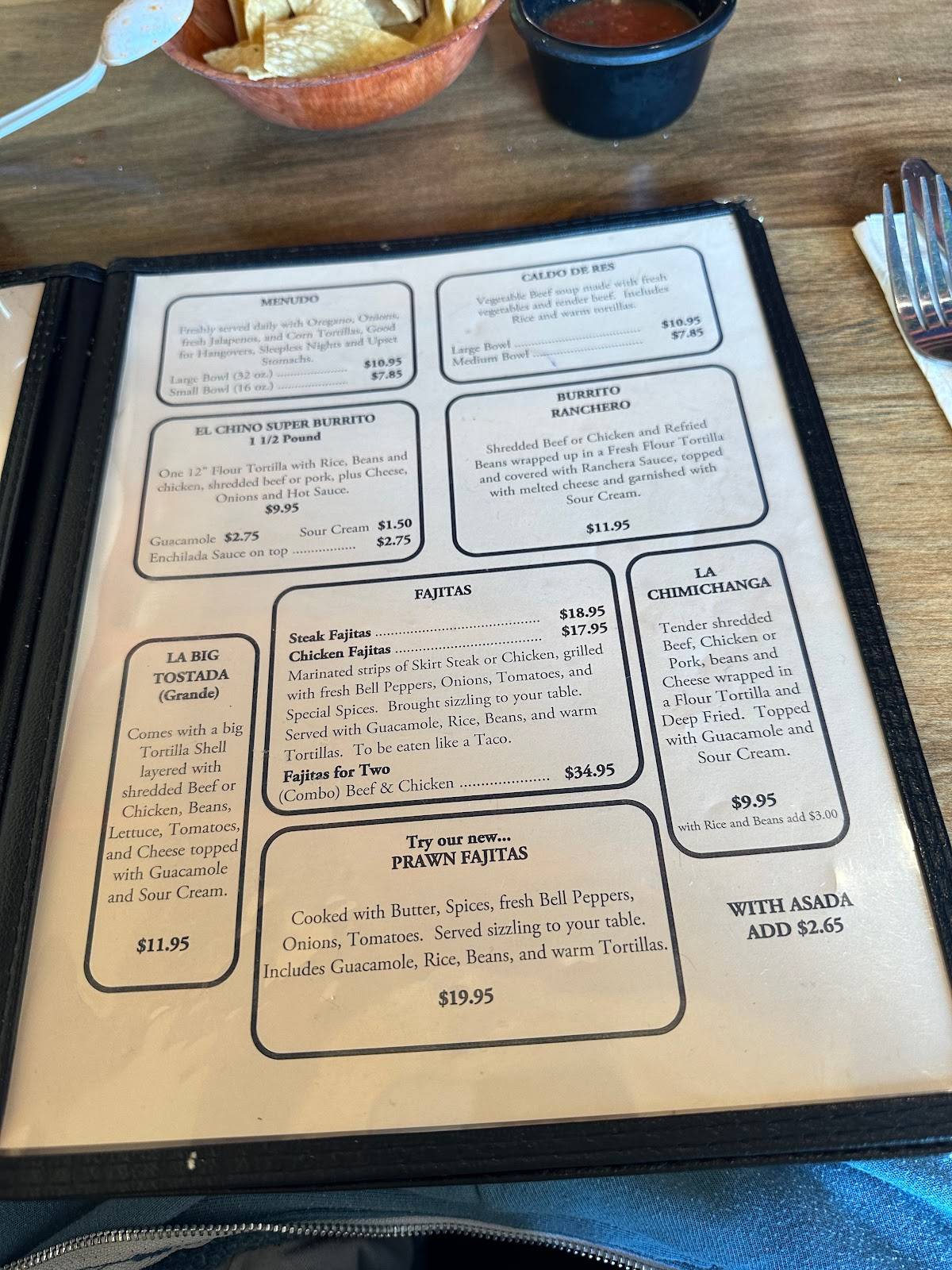Menu at El Chino Mexican Restaurant, Santa Cruz