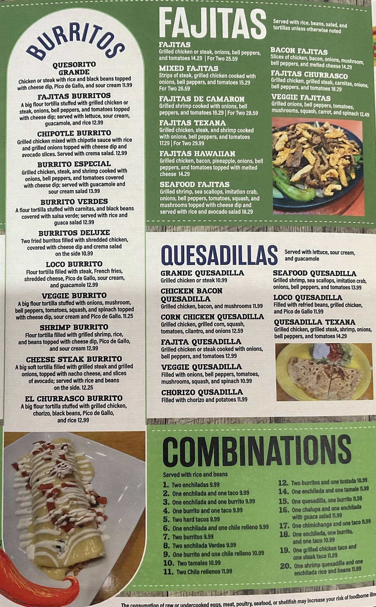 Menu at El Churrasco Mexican Restaurant and Cantina, Pelion