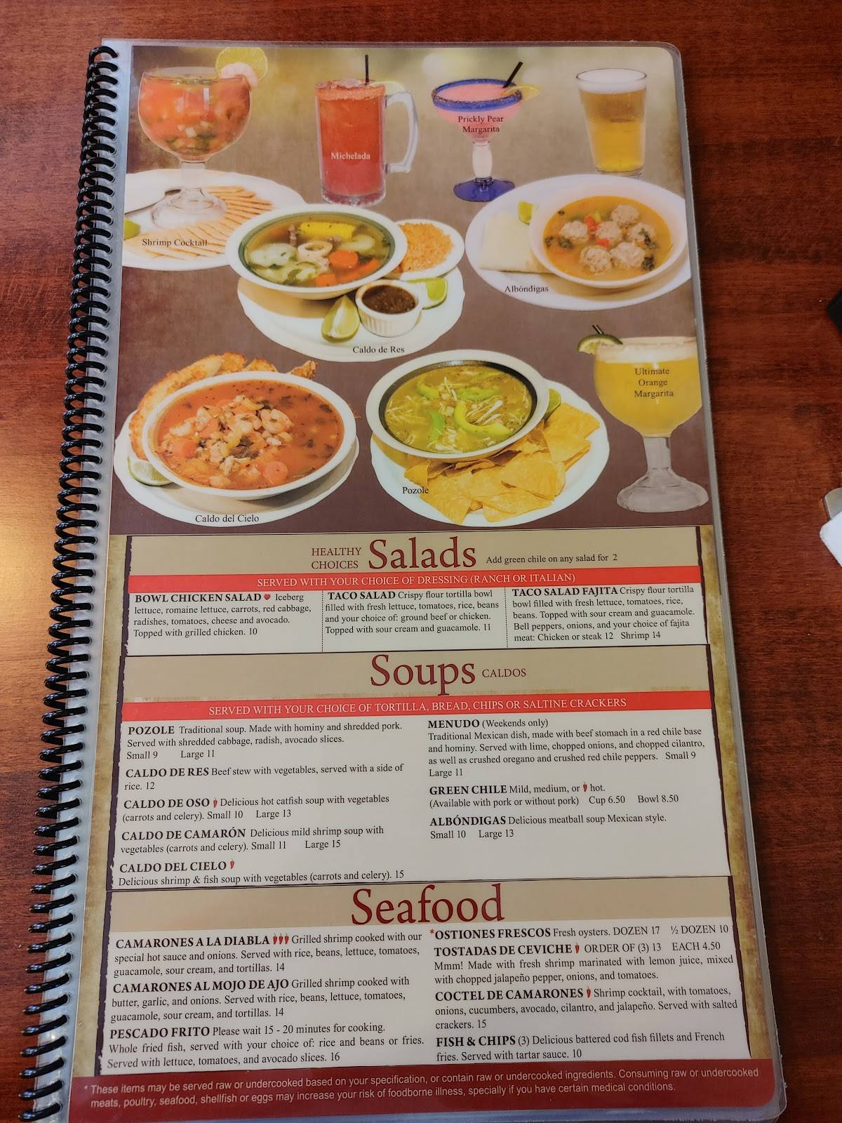 Menu at El Cielo restaurant, Loveland