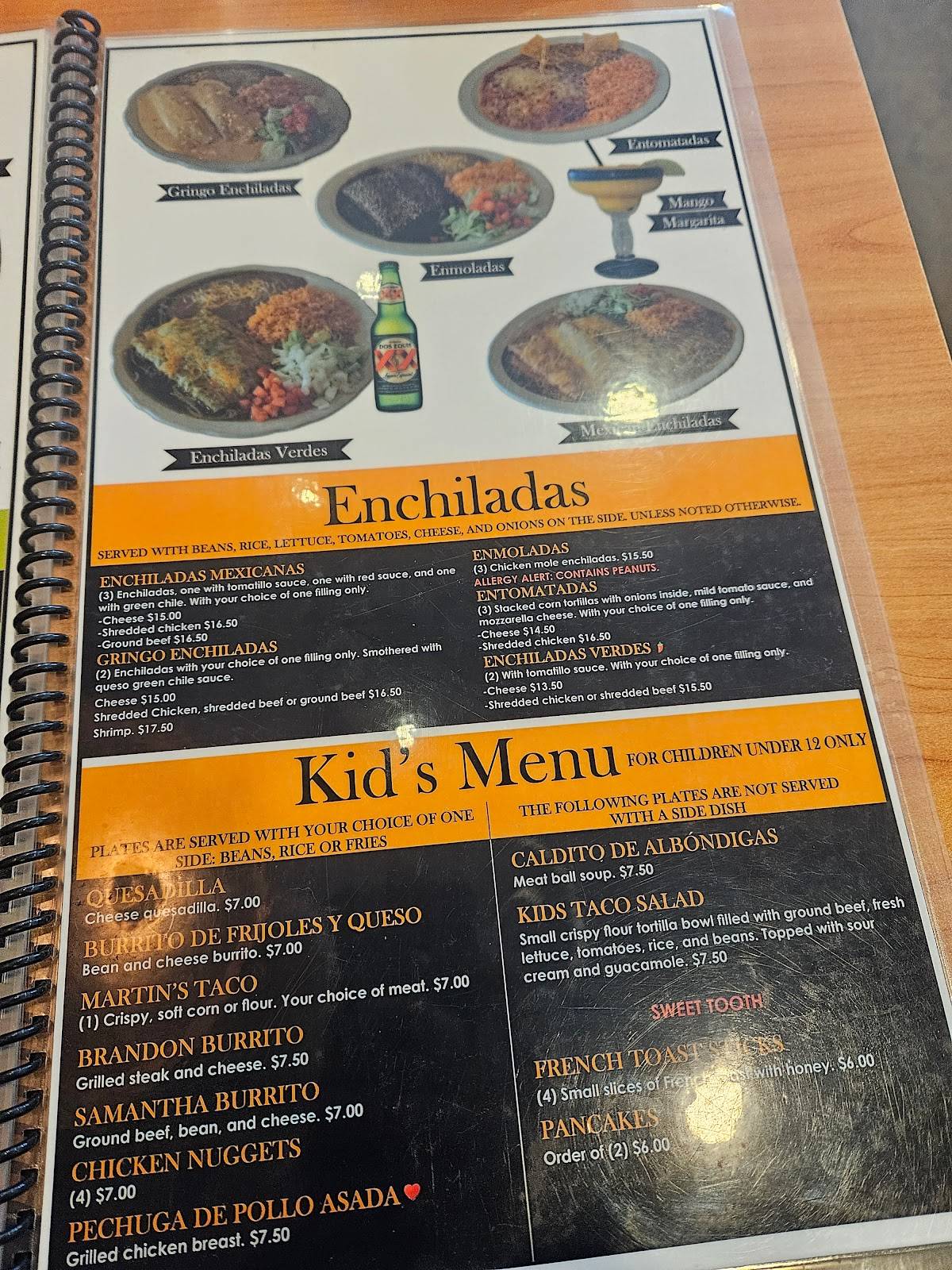 Menu at El Cielo restaurant, Loveland