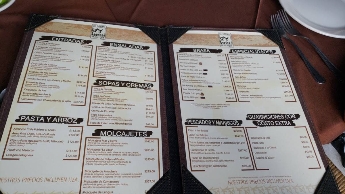 Menu at El Corral de la Vaca steakhouse, San Juan del Río, México 45 Km ...