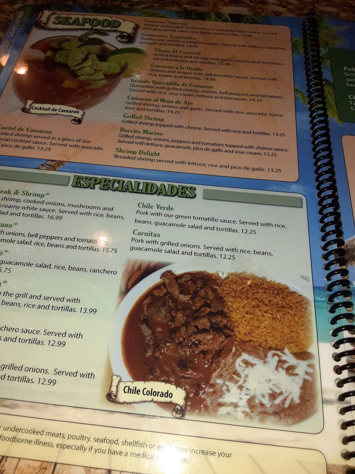 Menu at El Cozumel Mexican Grill restaurant, Burton