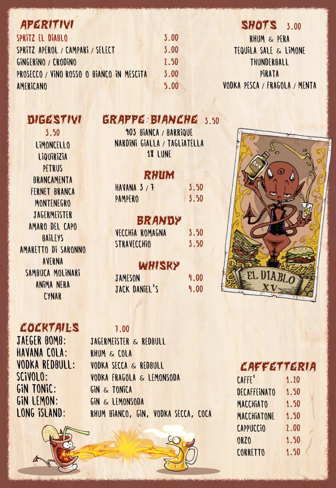 Menu da El Diablo Pub, Dolo