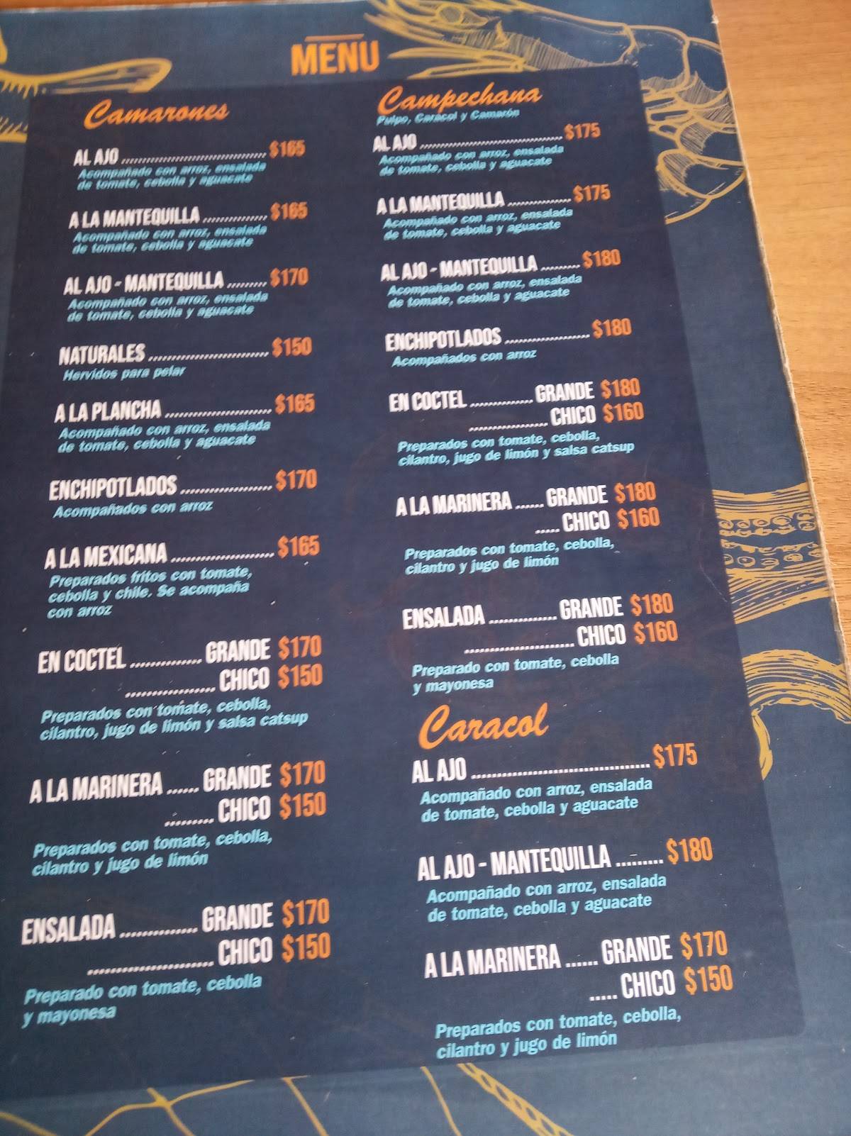Menu at El Grillo Marinero restaurant, La Crucecita