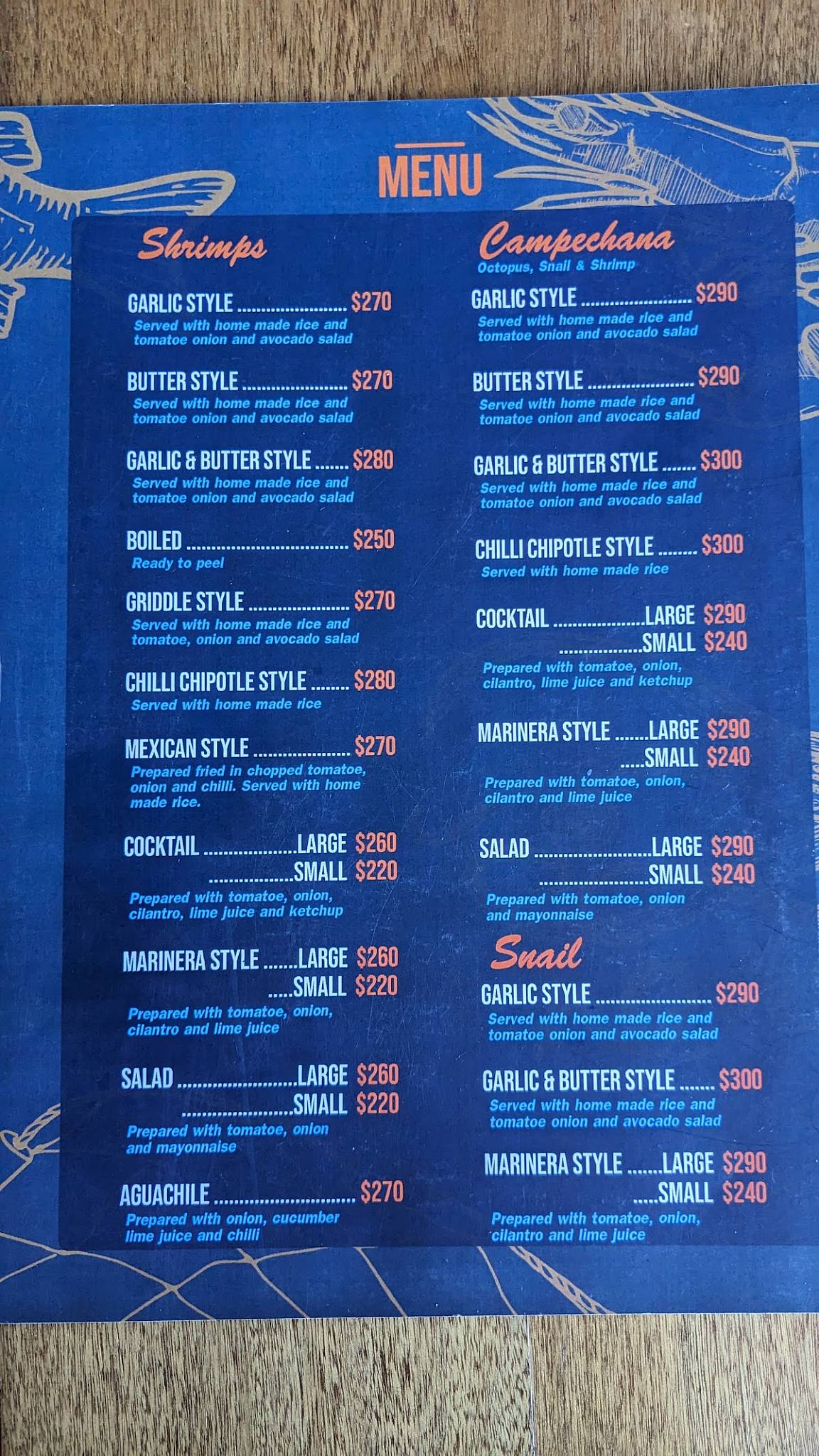 Menu at El Grillo Marinero restaurant, La Crucecita