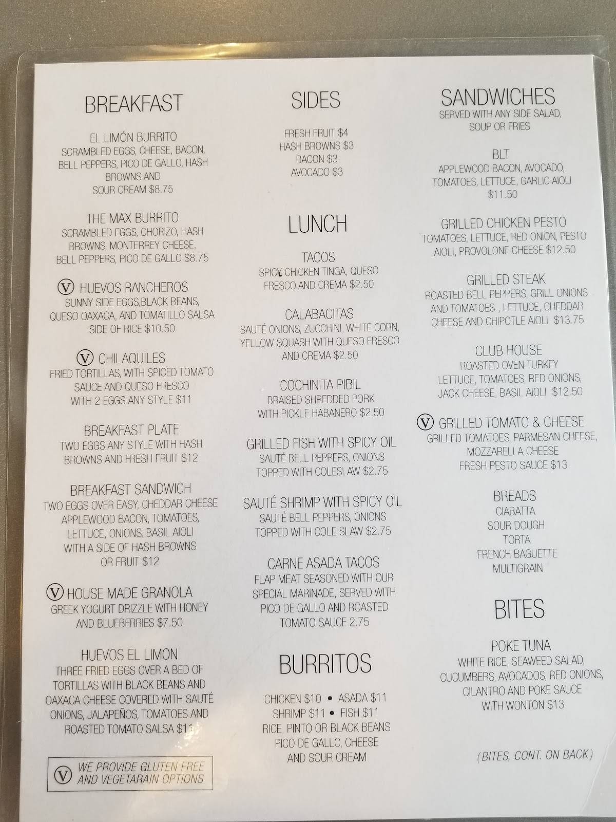 Menu at El Limon restaurant, Inglewood